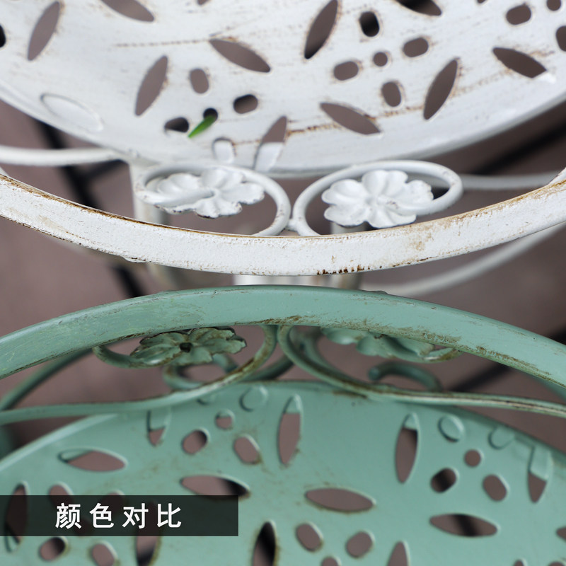 铁艺复古做旧小花朵铜钱花架凳鼓型带护边花盆架室内花园抬高架