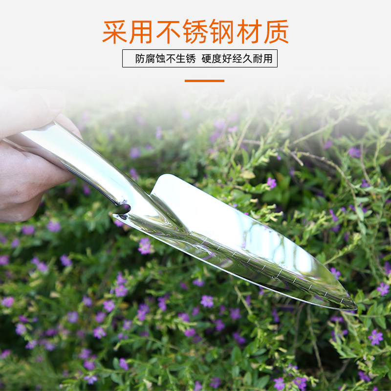 家用小铲子种植园艺工具加厚刻度铲土钉耙不锈钢锄头花园铁揪