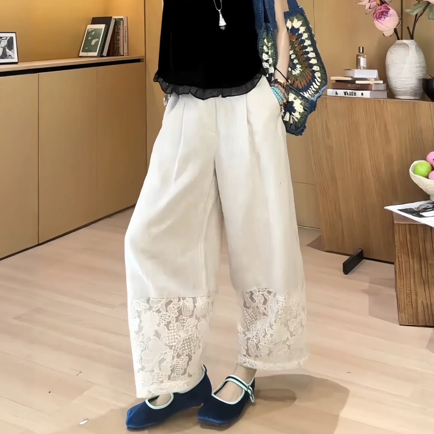 白色镂空设计2026年夏季新款宽松休闲显瘦休闲裤九分直筒阔腿裤