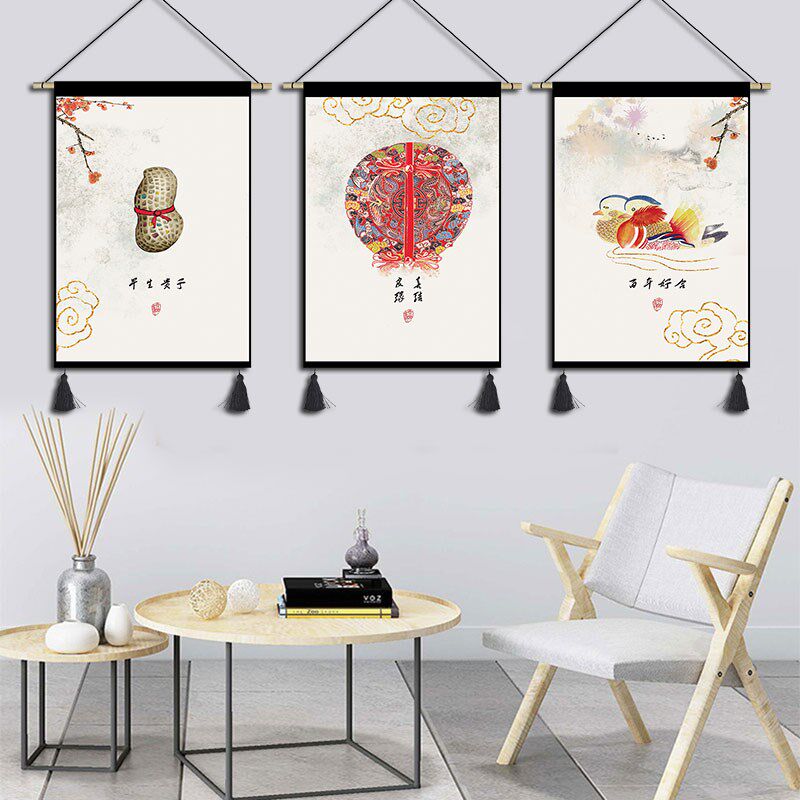 中国风喜庆挂画布艺民俗古风吉祥挂毯卧室背景墙装饰画客厅玄关画