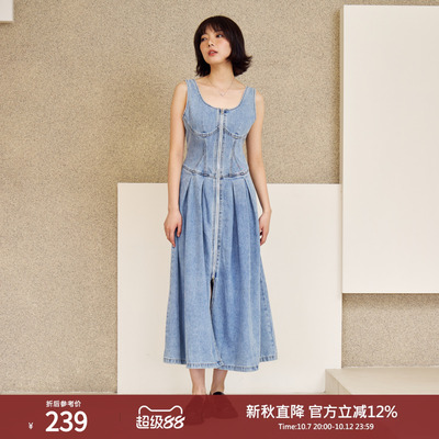 西町村屋气质牛仔无袖连衣裙女装夏季新款复古休闲裙子XA9B10019