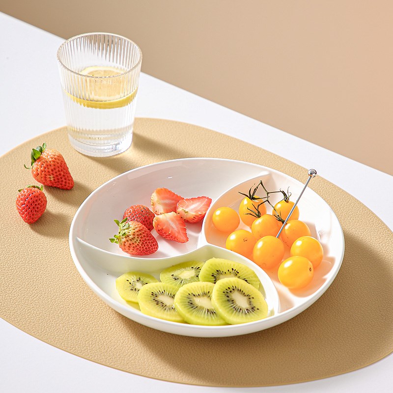 陶瓷三格餐盘分隔盘厨房葱姜蒜配料备菜盘子家用水果盘配菜分格盘