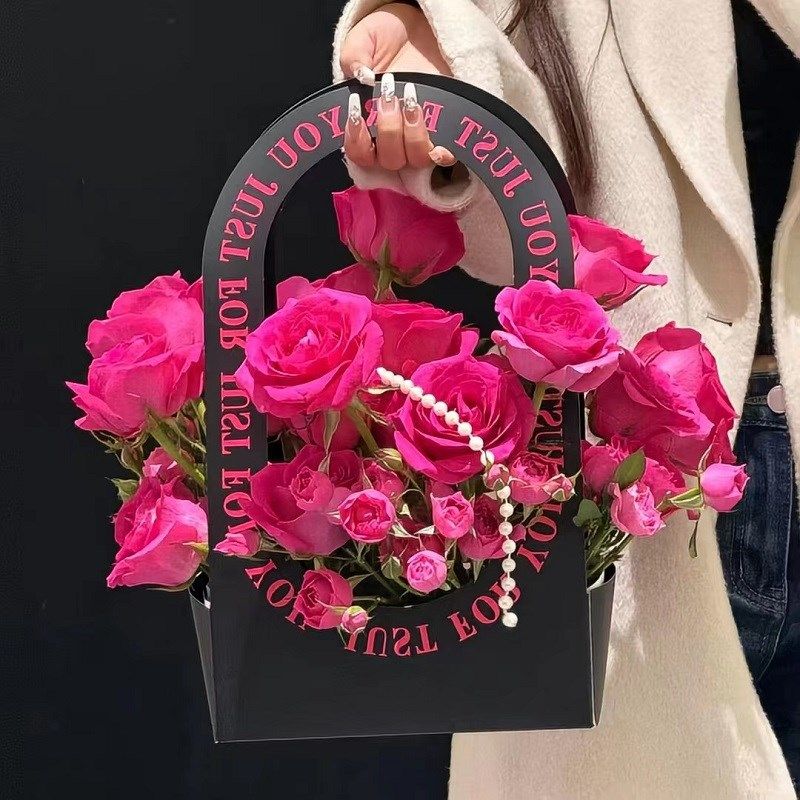女神节鲜花手提盒包装盒花店花艺课DIY花束包装材料盒插花盒花蓝