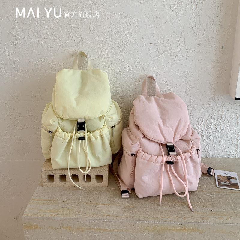 MY韩系休闲抽绳双肩包女2026新款泡芙软包旅行包通勤骑行徒步背包
