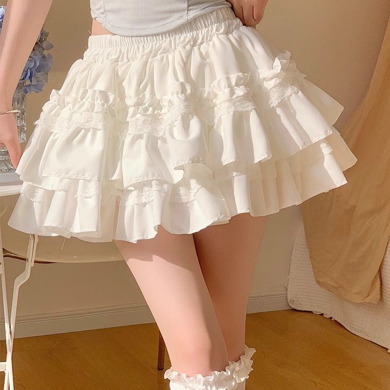 含安全裤蕾丝蛋糕蓬蓬半身裙裙甜美裙高腰显瘦芭蕾风短裙法式温柔