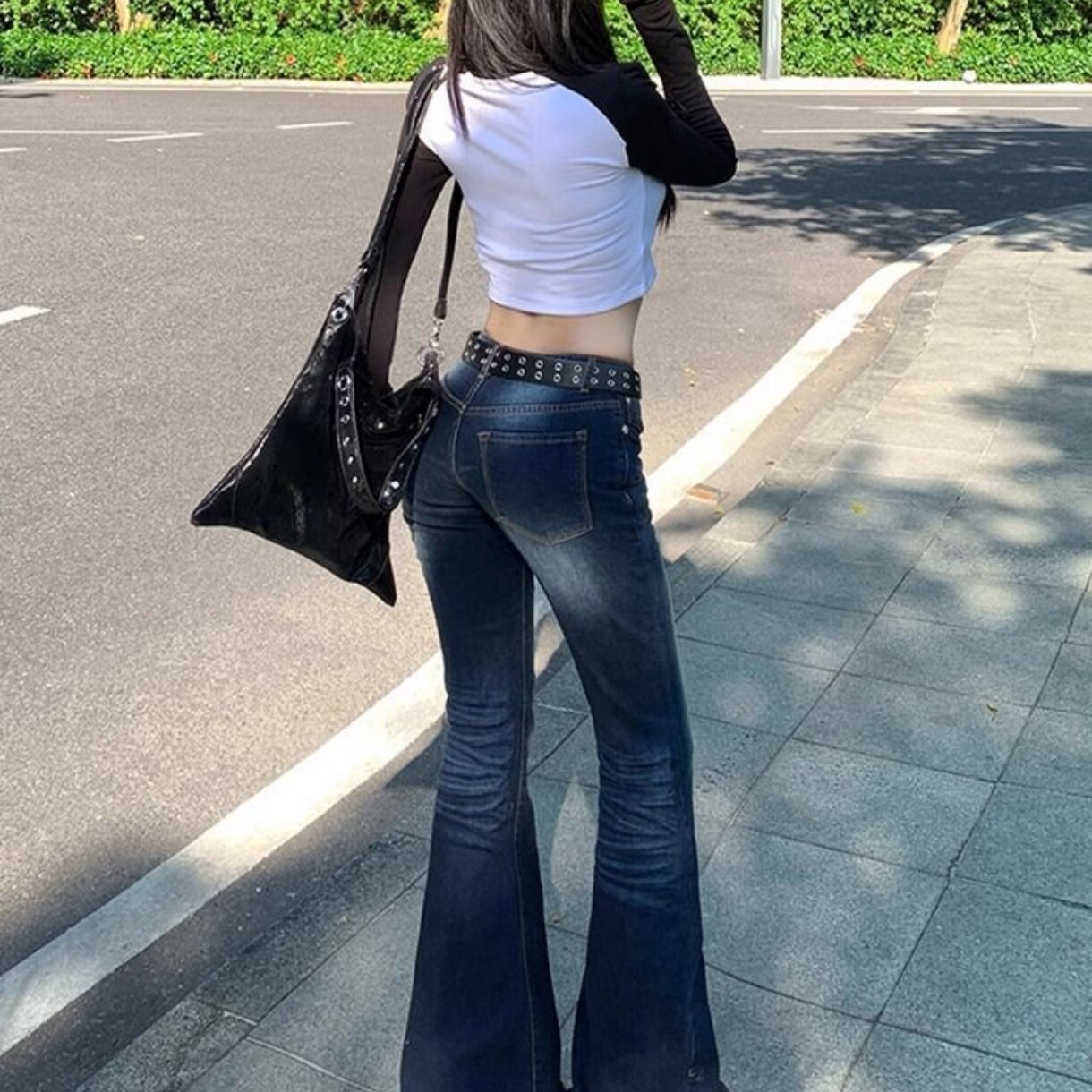 美式怀旧低腰辣妹微喇叭牛仔裤女夏季薄款百搭弹力修身显瘦马蹄裤