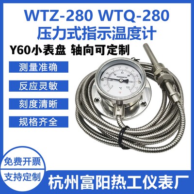 Y60/63小表盘全不锈钢英文表盘304压力式温度计带线型WTQ/WTZ-280