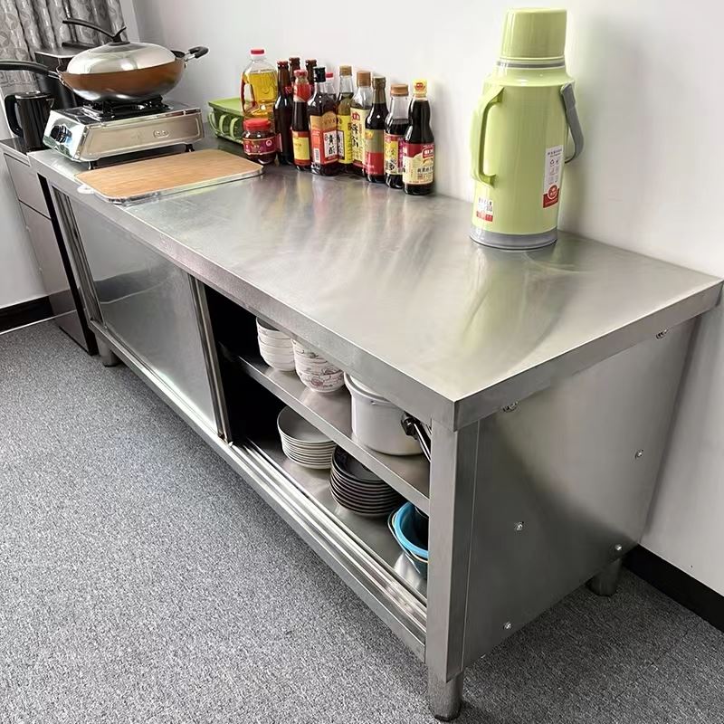 304不锈钢工作台厨房专用操作台商用灶台碗柜加厚推拉门橱柜家用