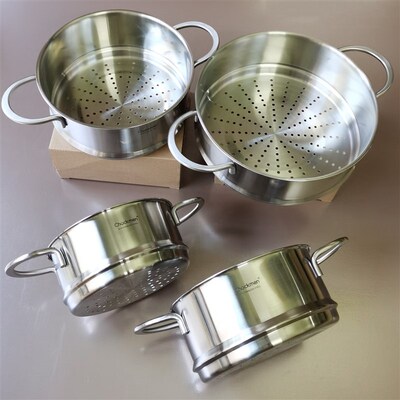304加厚不锈钢蒸格家用18/10可叠加蒸架16-24cm带柄蒸笼