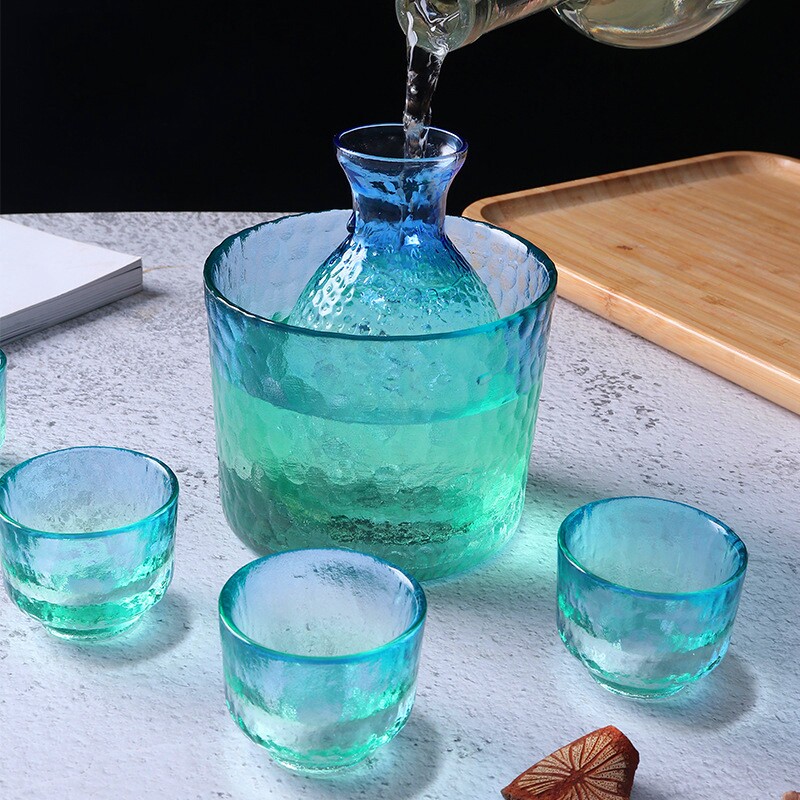 日式手工双彩玻璃酒具清酒壶烧酒杯家用酒盅烫酒壶白酒杯米小酒杯