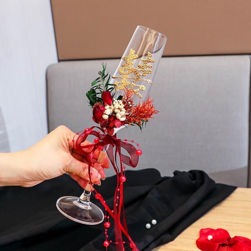 结婚敬酒杯新人香槟杯高脚杯喜字婚礼创意diy材料包鸡尾酒杯一对
