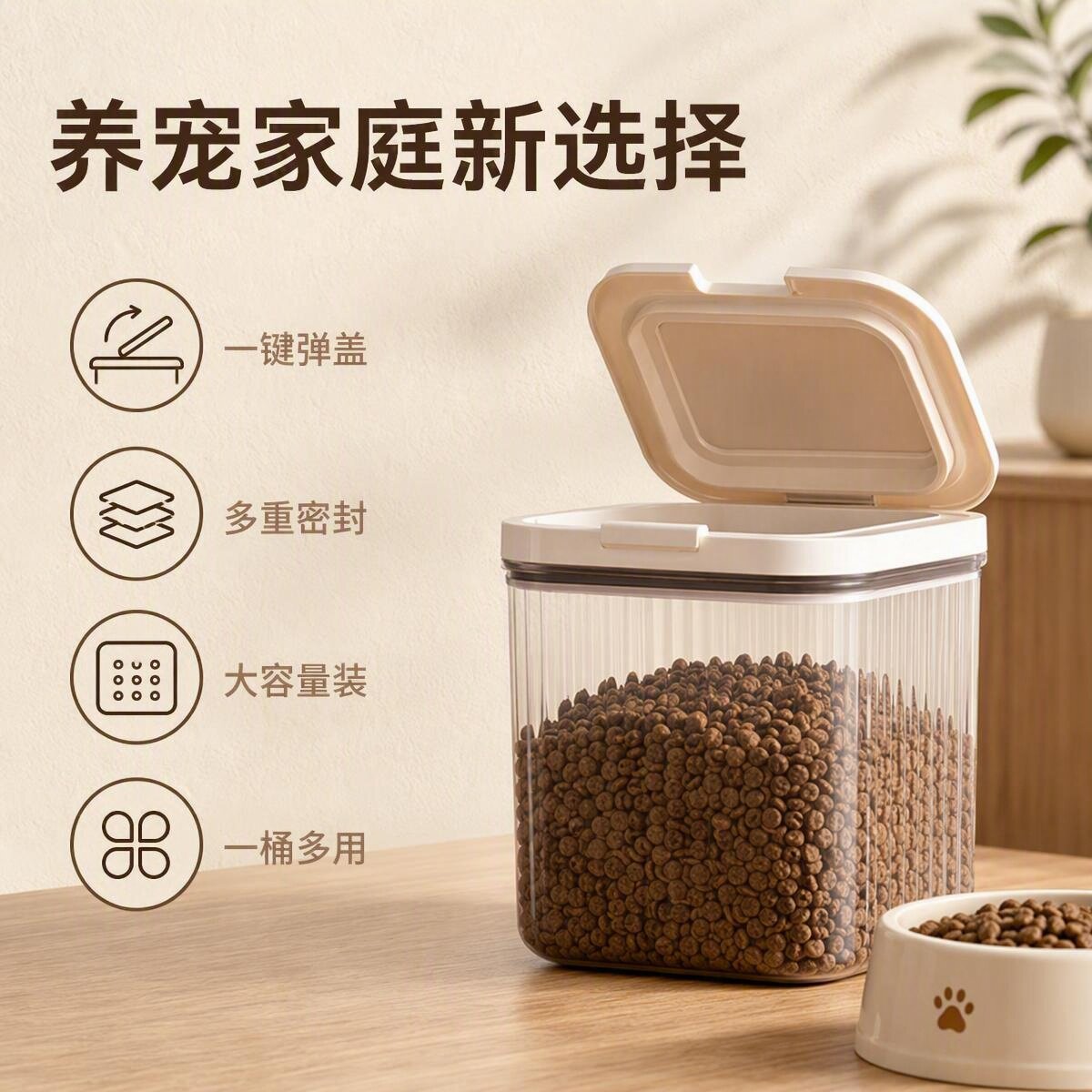 宠物储粮桶猫粮储存桶狗粮密封桶猫咪宠物粮食密封储存盒子透明