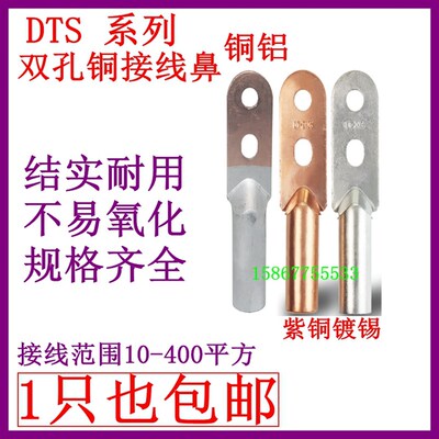 镀锡紫铜双孔铜鼻子DTS-25/35/50/70/95/120/185平方接线端子线耳