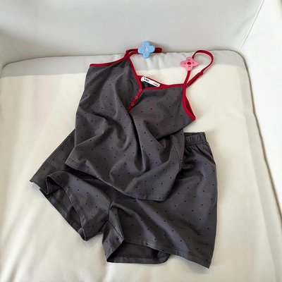 休闲带胸垫波点吊带睡衣女夏季