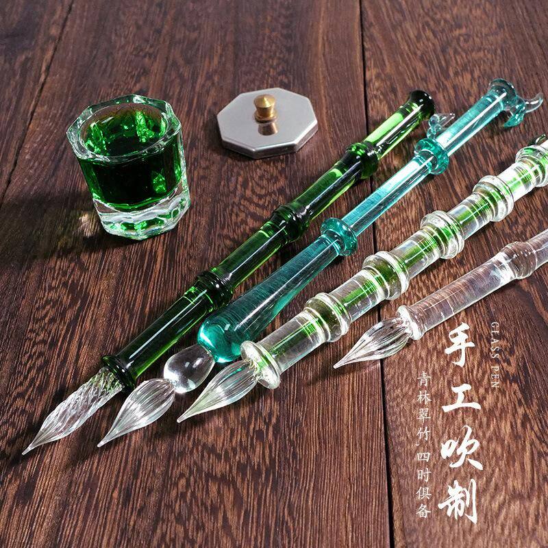 限定古风水墨竹姿系列竹子玻璃笔蘸水笔钢笔墨水晶笔学生沾水性笔