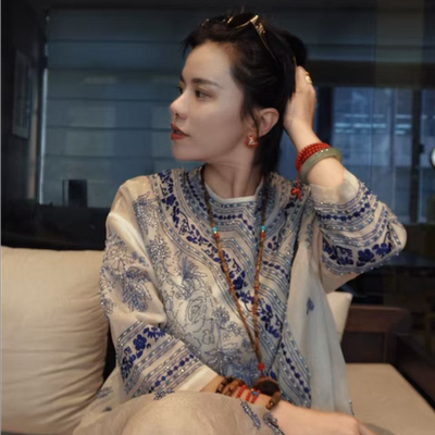 云水禾影妞新中式重工钉珠刺绣辅料宽松显瘦连衣裙AL260309