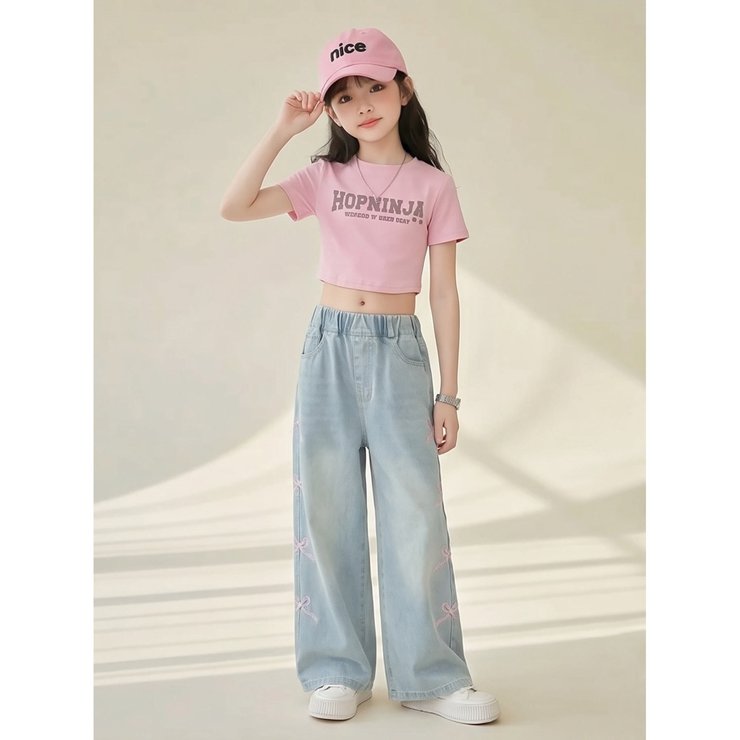 女童牛仔裤夏装2026新款女大童蝴蝶裤子夏款洋气儿童装休闲裤直筒