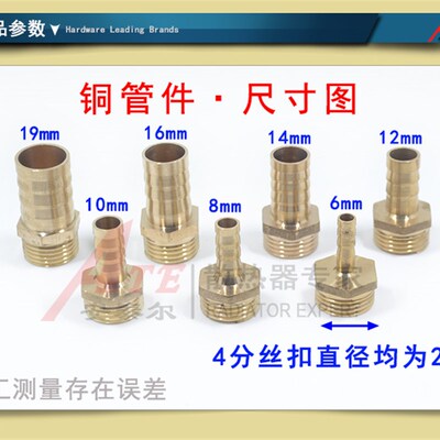 4分外丝宝塔头四分DN15转接头快接快插8/12/14/16/19mm软管水皮管