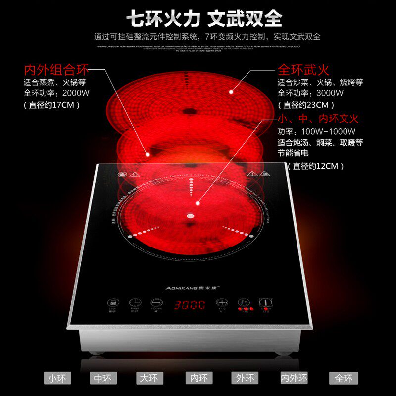 奥米康电陶炉家用大功率爆炒电磁炉商用3000W嵌入台式单灶陶瓷炉