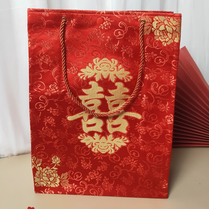 结婚用品喜字中式婚礼手提绸布礼品袋新娘物品收纳袋回礼袋彩礼袋