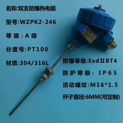 wzpk2-246 防爆热电阻pt100 dCT4 双支六线制 0-450 焊接底座
