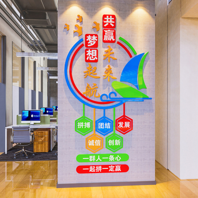 共赢公司企业文化墙贴纸室售团队激语志标励工作销办公室墙面装饰