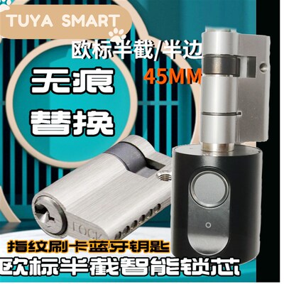 半截欧标匙能锁芯指纹刷卡蓝智钥牙无痕替换涂鸦智能app支持nfc