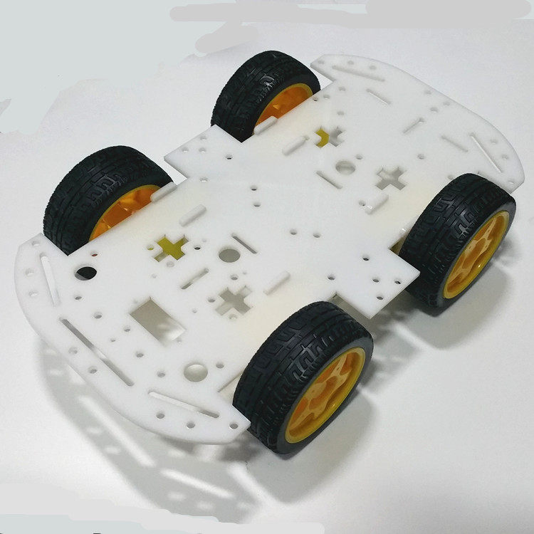 白色有机板 四驱智能小车底盘 4轮驱动寻迹避障小车 智能小车底板