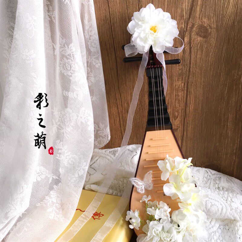 汉服宫廷琵琶 飘带唯美蝴蝶花朵琵琶舞蹈道具lolita茶会走秀摄影