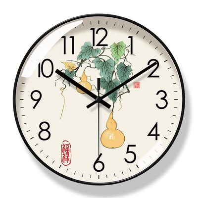易普国6314拉风百财纳福客厅卧室挂钟中式万事如意自动对时电波钟