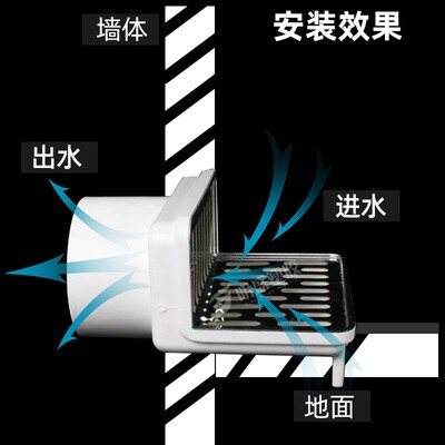 304不锈钢L型同层侧排地漏PVC75管阳台墙排式墙壁墙角边下水地漏