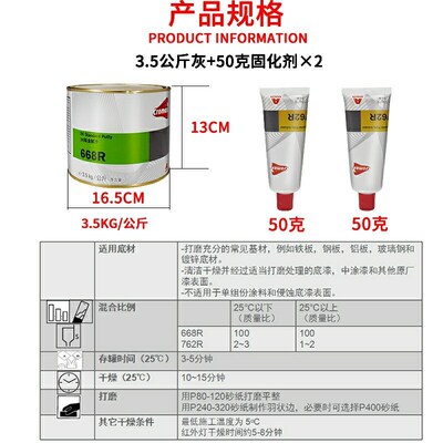进口杜邦668R钣金腻子合金灰 耐高温快干原子灰2K钣金灰填坑补土