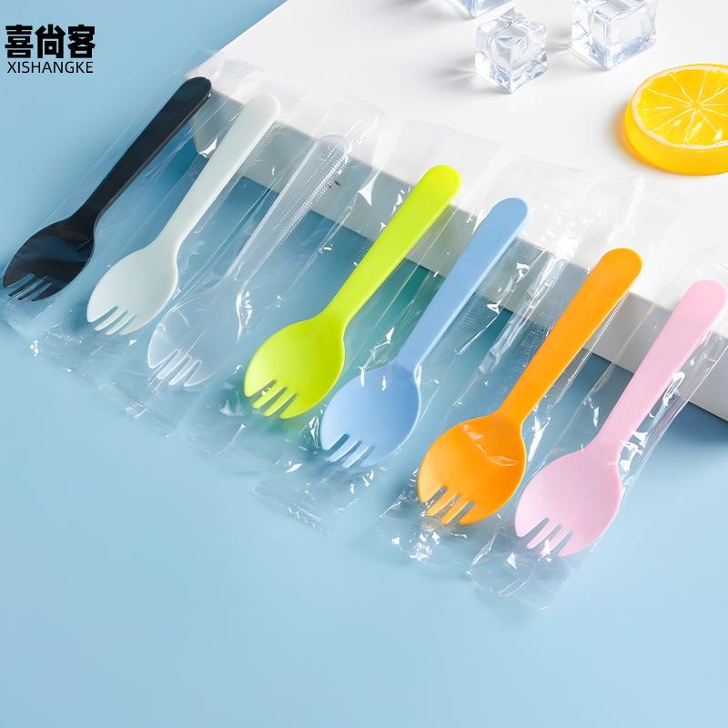 一次性叉子塑料勺子ins风食品级蛋糕冰淇淋叉勺独立包装商用批发