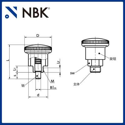 NBK PHX 紧凑型分度柱塞附带旋钮锁销弹簧销 机械零配件