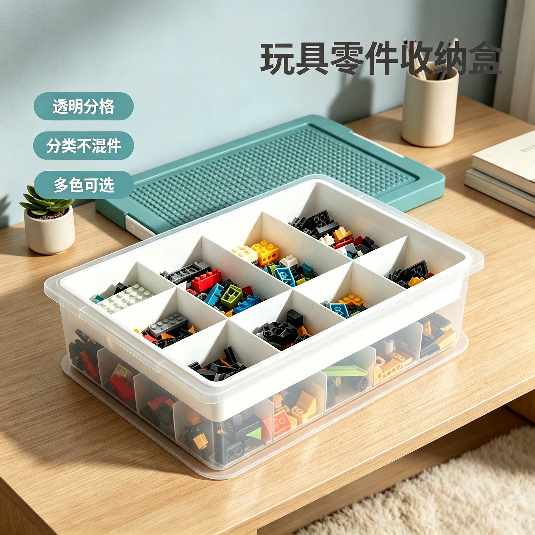 小颗粒积木收纳盒儿童玩具收纳箱透明零件分类分拣整理箱分装神器