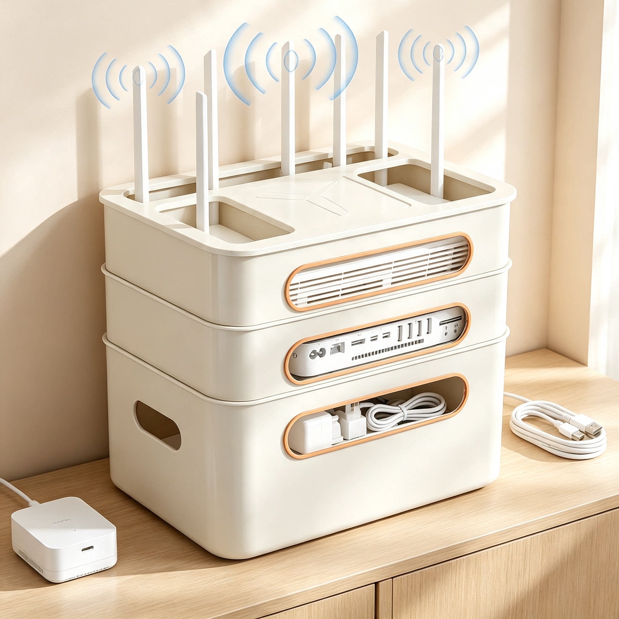 wifi路由器收纳盒电视机顶盒隐藏置物架插座电线整理神器光猫放置
