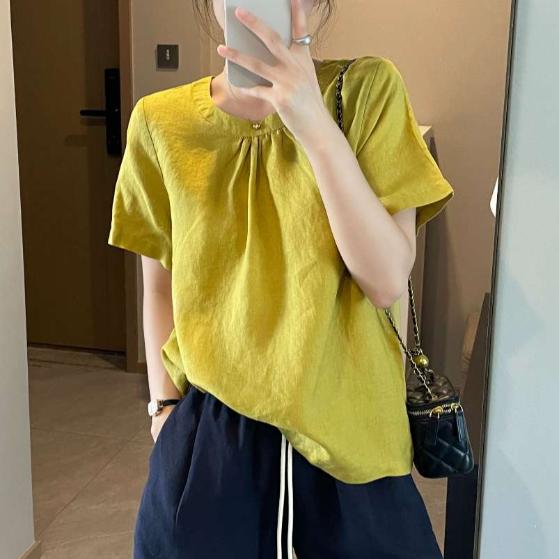 「100%纯亚麻 文艺小衫」设计感前后两穿夏宽松显瘦百搭衬衫H609