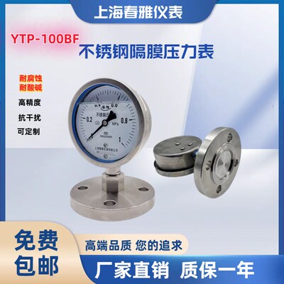 不锈钢耐震隔膜压力表YTP100MLMF法兰膜片DN25DN15DN32衬四氟压力