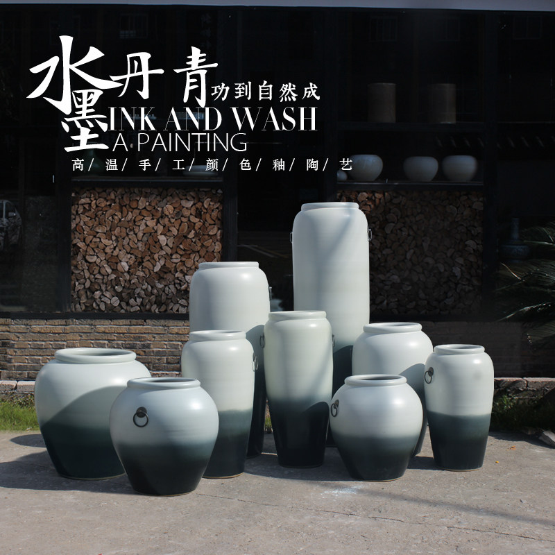 落地陶瓷大花瓶白色客厅酒店大堂复古插花器家居软装饰品中式摆件