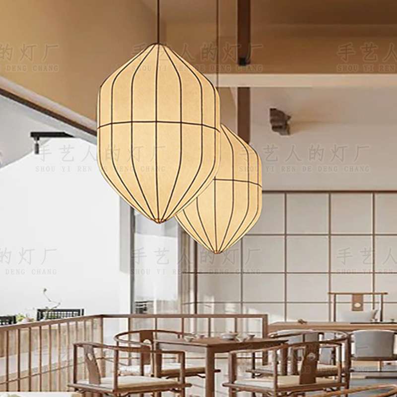 新中式餐饮吊灯宋代美学酒店宴会厅吧台灯中国风禅意复古布艺灯具