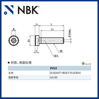 NBK SVLS 内六角通孔型短头不锈钢螺栓 省空间 机械紧固件厂家