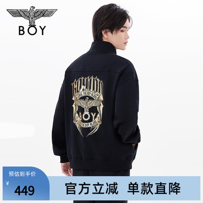 BOYLONDON春季男女同款上衣烫金潮牌半拉链套头长袖卫衣N03902