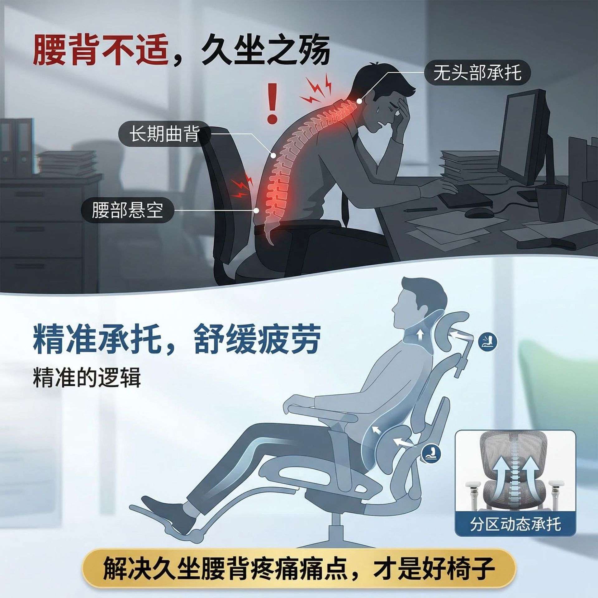 智能追腰人体学椅电脑椅联动气动撑腰办公椅子久坐老板学生电竞椅