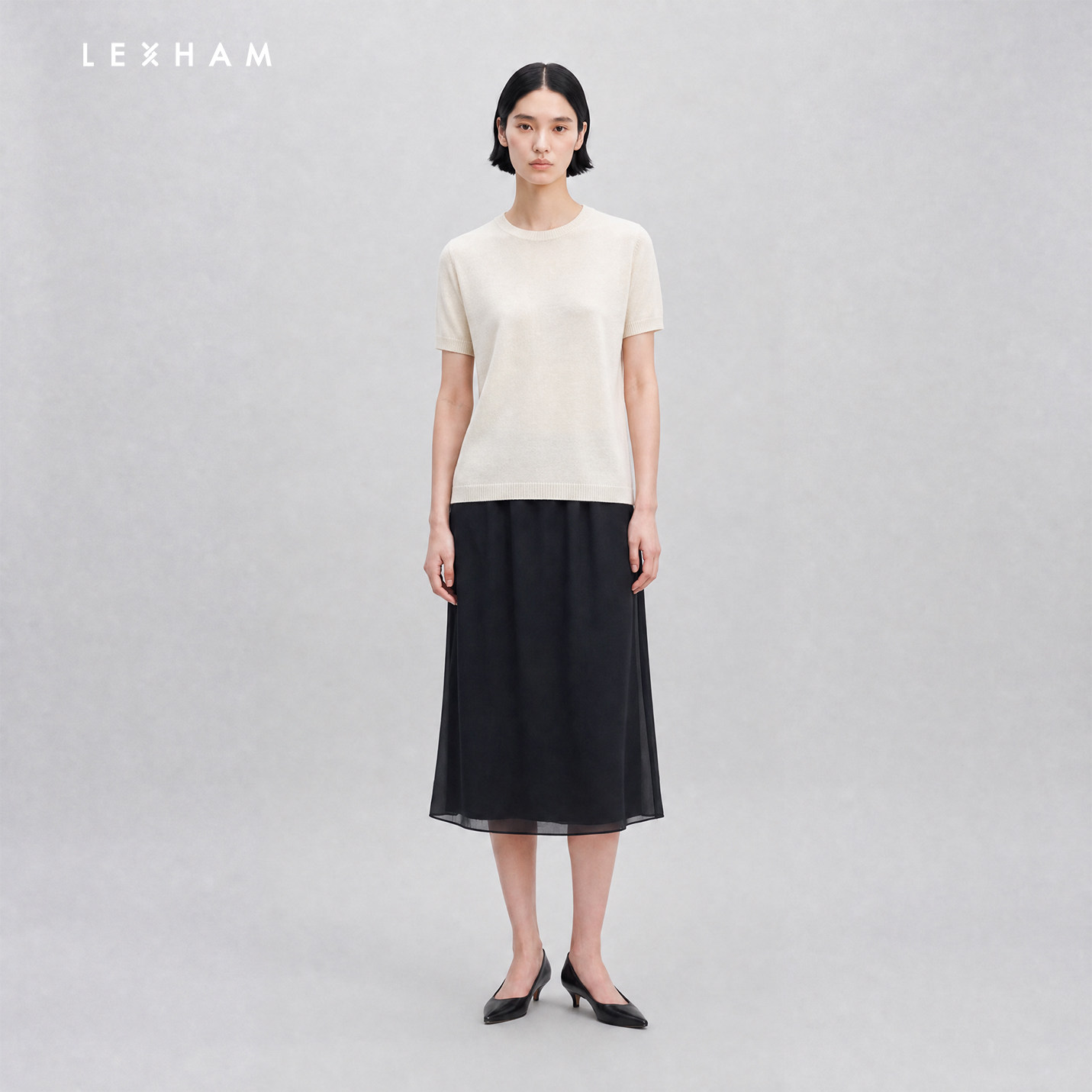 LEXHAM复古风薄款羊绒圆领短袖T恤LH64SH298268