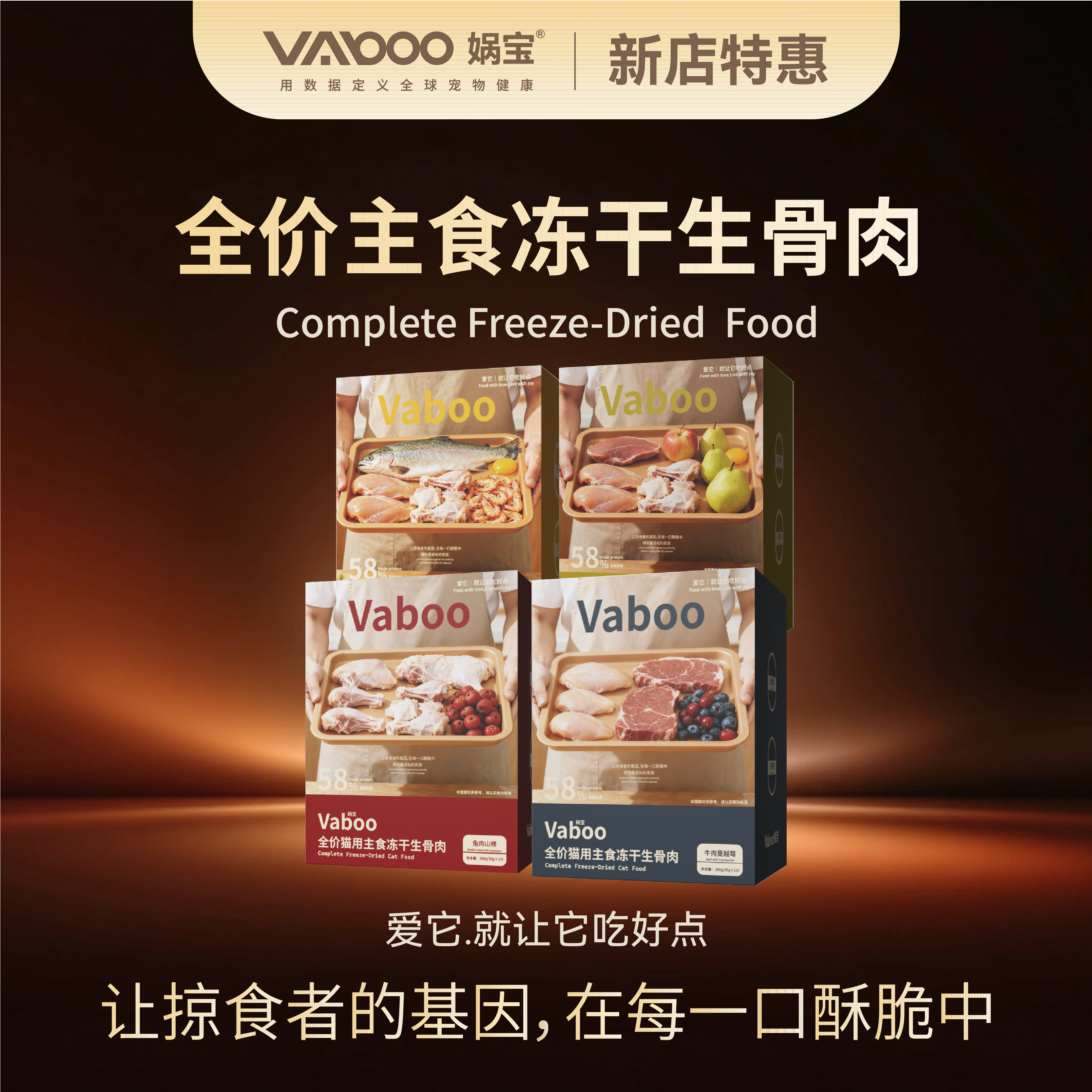 Vaboo娲宝全价猫犬通用主食冻干生骨肉营养猫粮鸡肉兔肉牛肉鸭肉