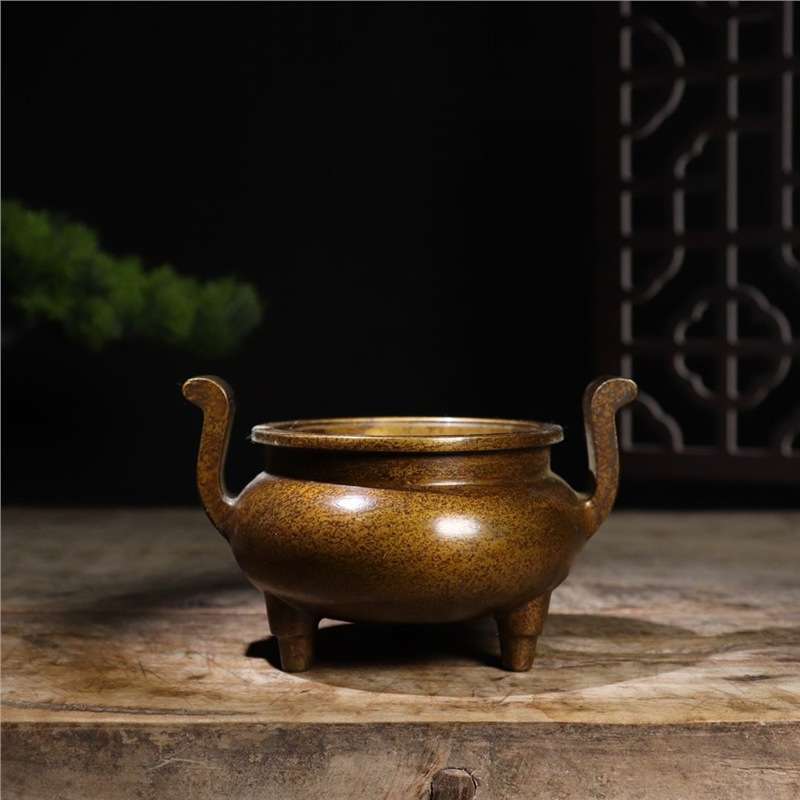 精品珍玩精铜朝冠耳三足鼎炉铜器古玩摆件家居书房客厅摆设