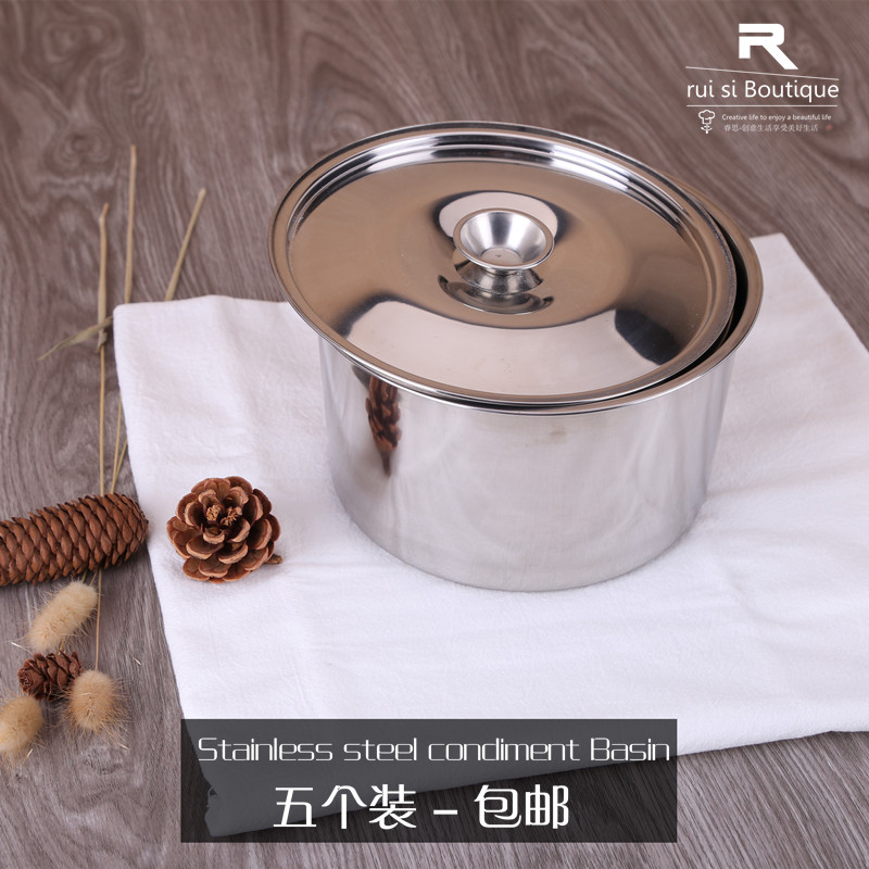 不锈钢味盅罐调料斗盆料理桶调味缸带盖圆形油盆木桶内胆圆菜盒子