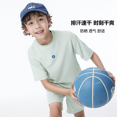 moodytiger儿童短袖t恤男女童2026新款夏透气速干衣篮球运动训练