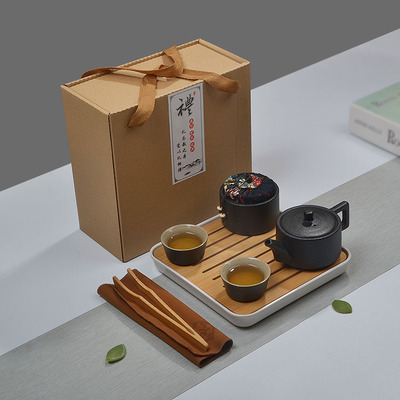 小茶具套装功夫陶瓷茶壶提梁壶一壶两杯日式单人飘逸茶叶罐礼品盒