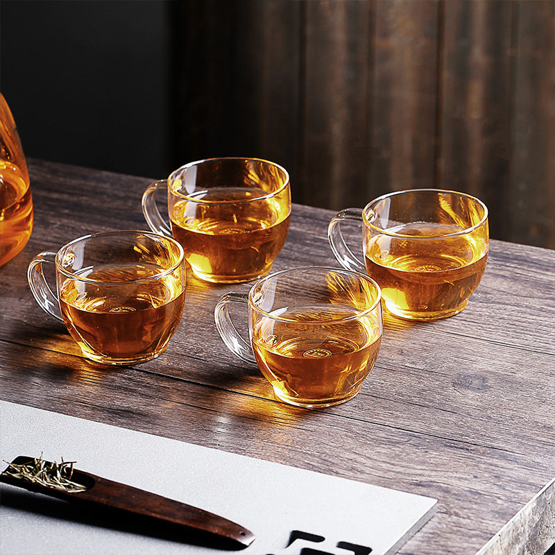 雅风家用透明玻璃杯耐高温玻璃小茶杯家用功夫茶杯把手6只套装